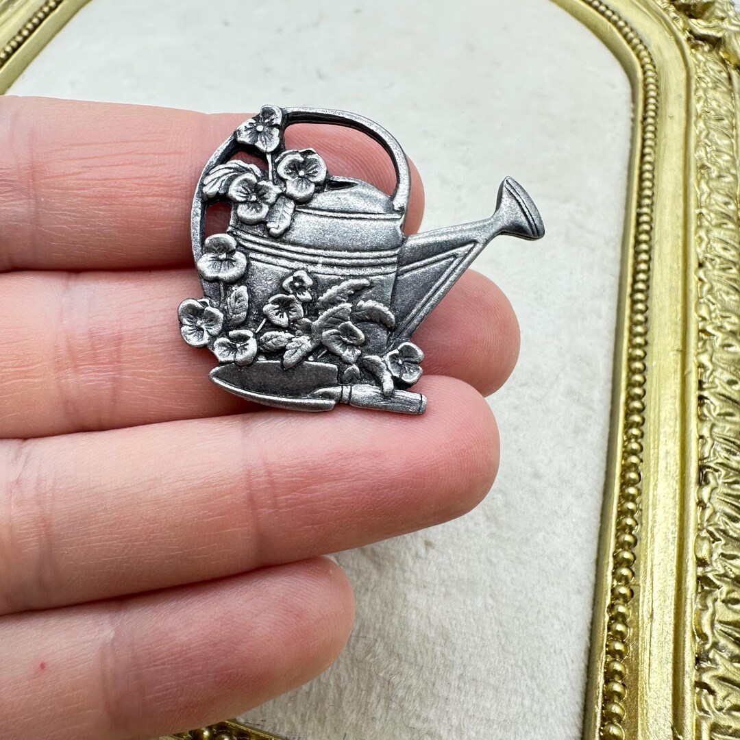 Vintage Jewelry Watering Can Brooch Pin Birds and Blooms - Etsy