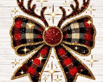 Christmas Coquette Bow Png, Coquette Christmas Glitter Png, Reindeer ...
