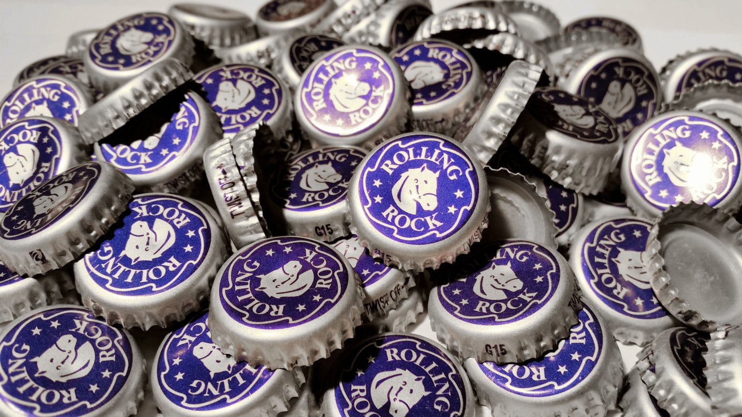 100 Rolling Rock Recycled Beer Bottle Caps - Blue and Silver - Good ...