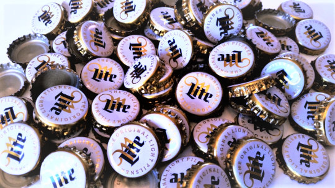 100 Miller Lite Recycled Beer Bottle Caps - White Gold and Blue - Good ...