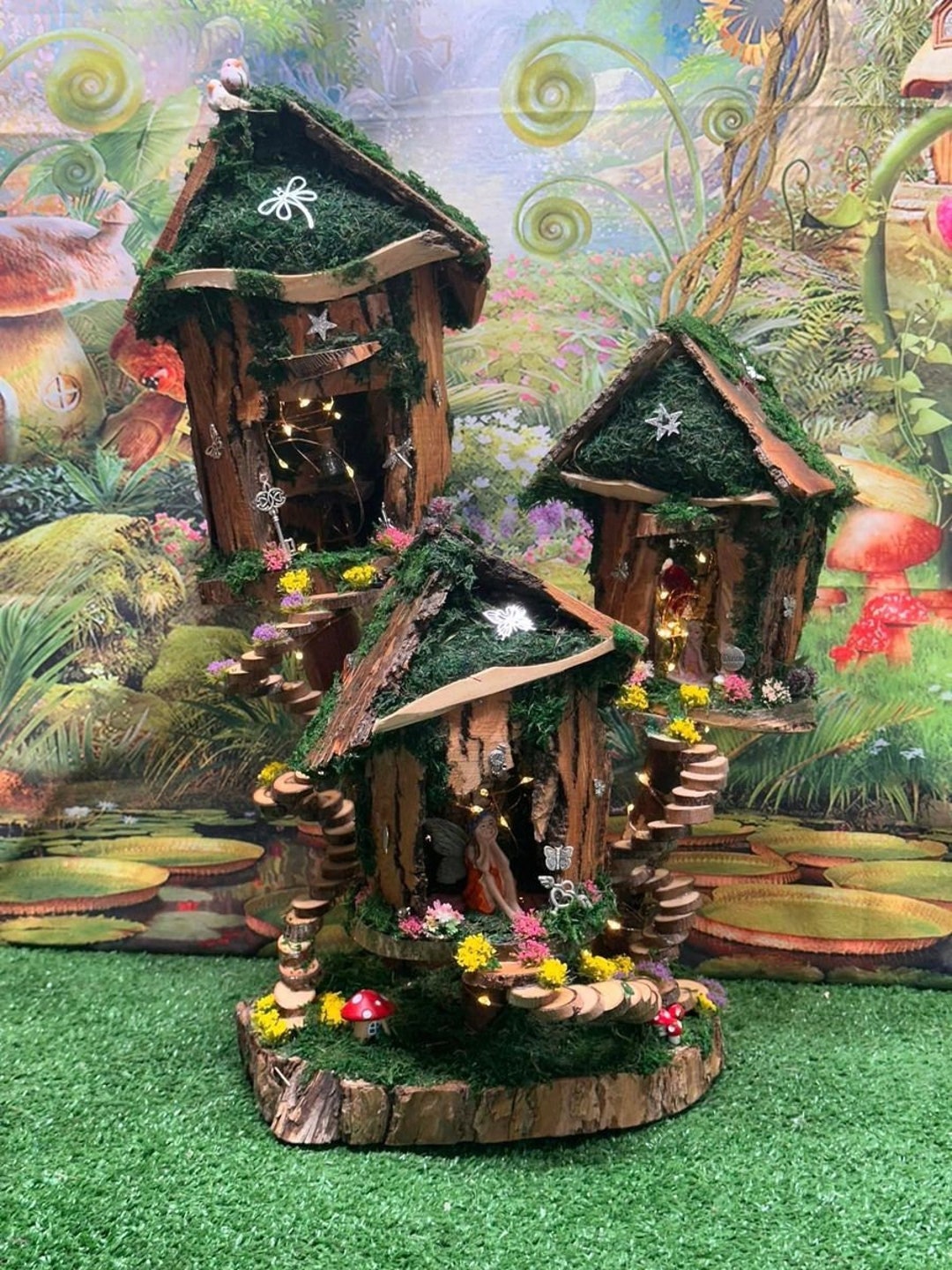 Beautiful Fairy House Fully Decorated and Lights Dollhouse Cute Fairy ...