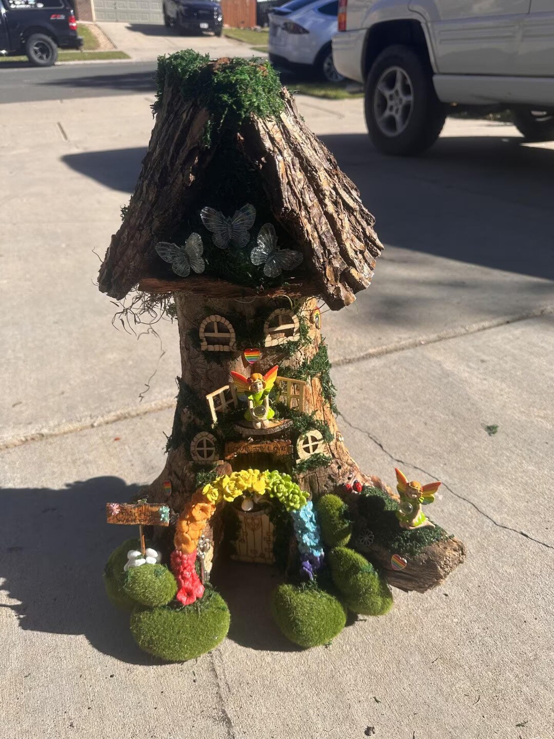 Fairy House Tree Stump Fully Decorated & Lights Best Gift for Little ...