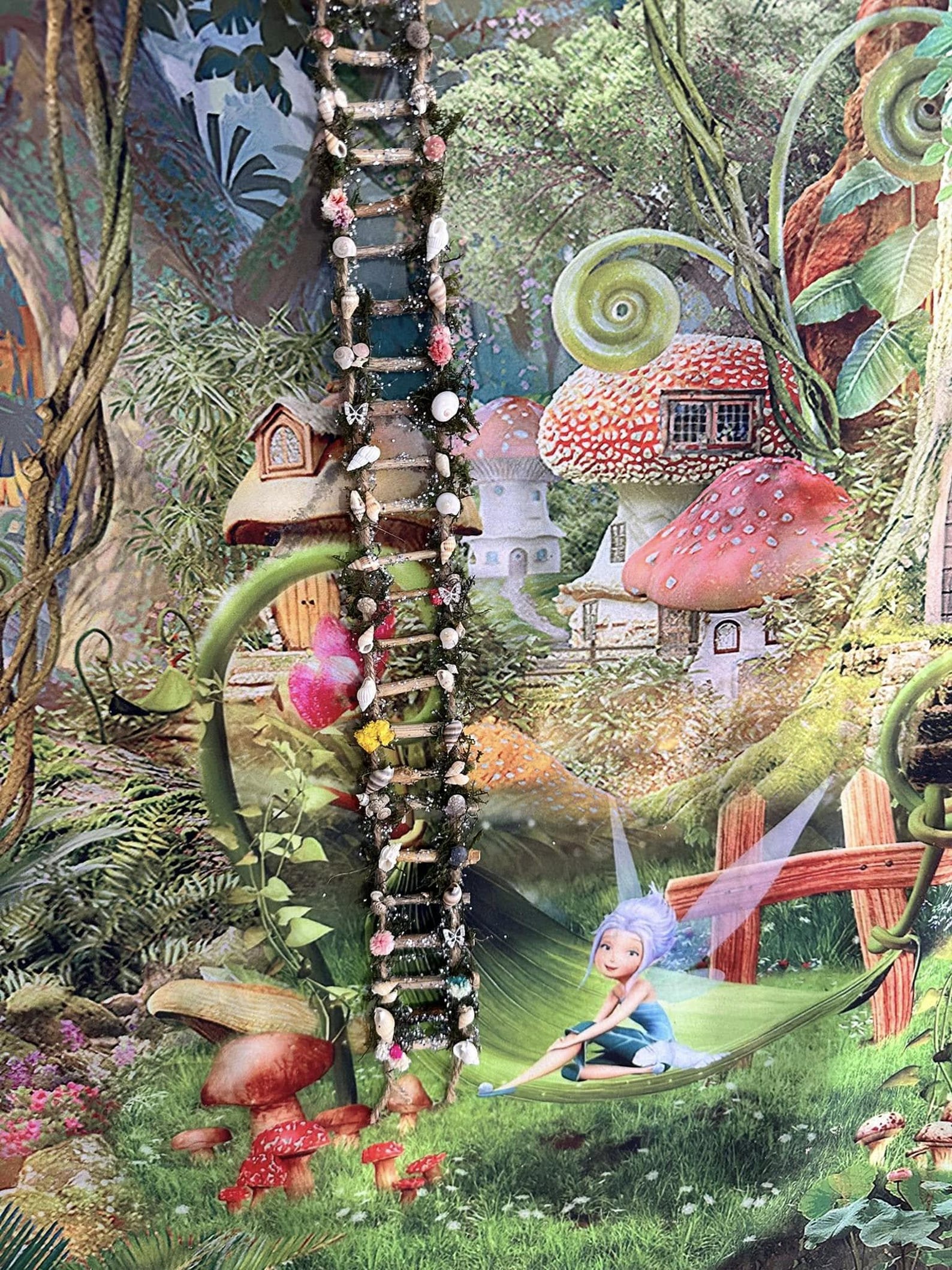 Fairy Ladder With Seashells, Flowers and Butterfly Accents Fairy House ...