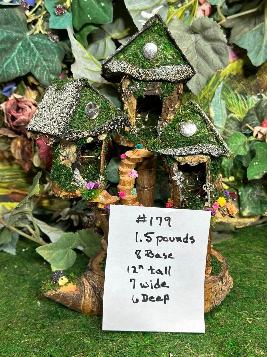 Handmade Triple Fairy House With Lights, Decorated Wooden Cottage - Etsy