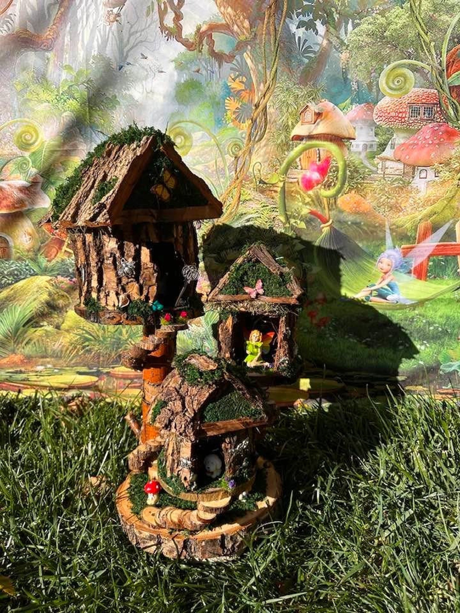 Beautiful Large Handmade Wood Fairy House Fully Decorated With Lights ...