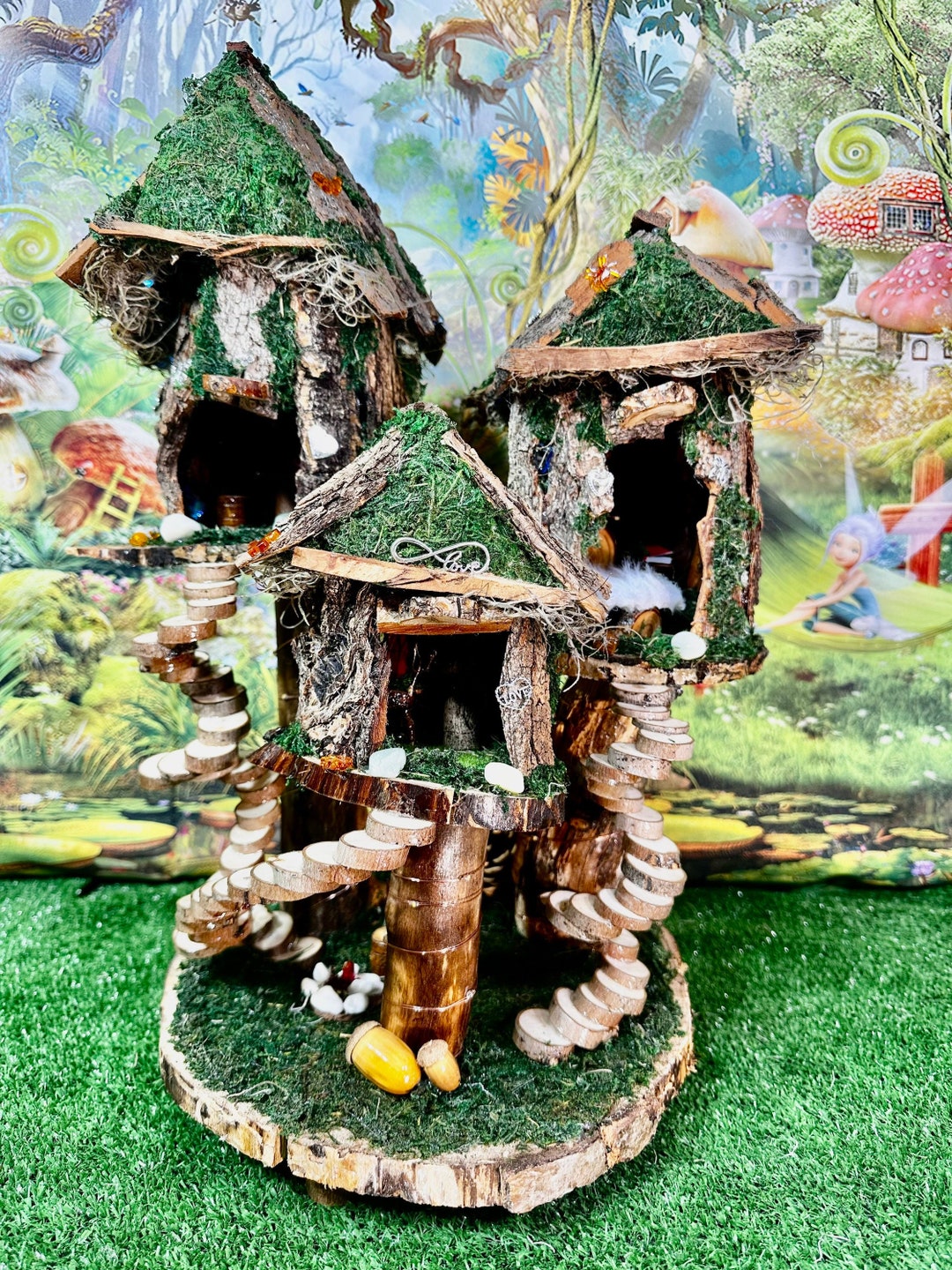 Fairy House Fully Decorated and Has Lights, Handmade Fairy House Fairy ...