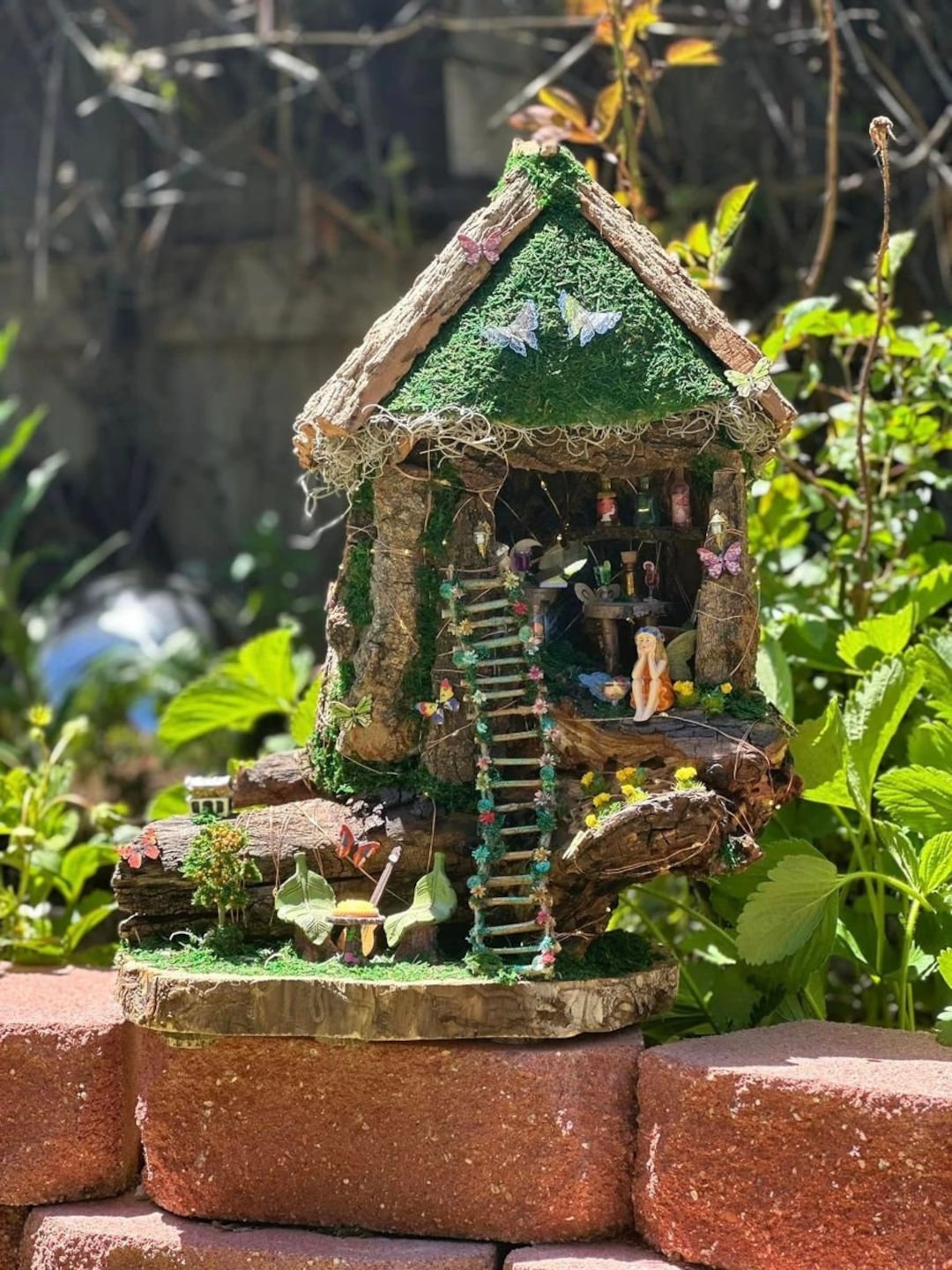 Large Fairy House With Lights and Decorations Wooden in & Outdoor Fairy ...