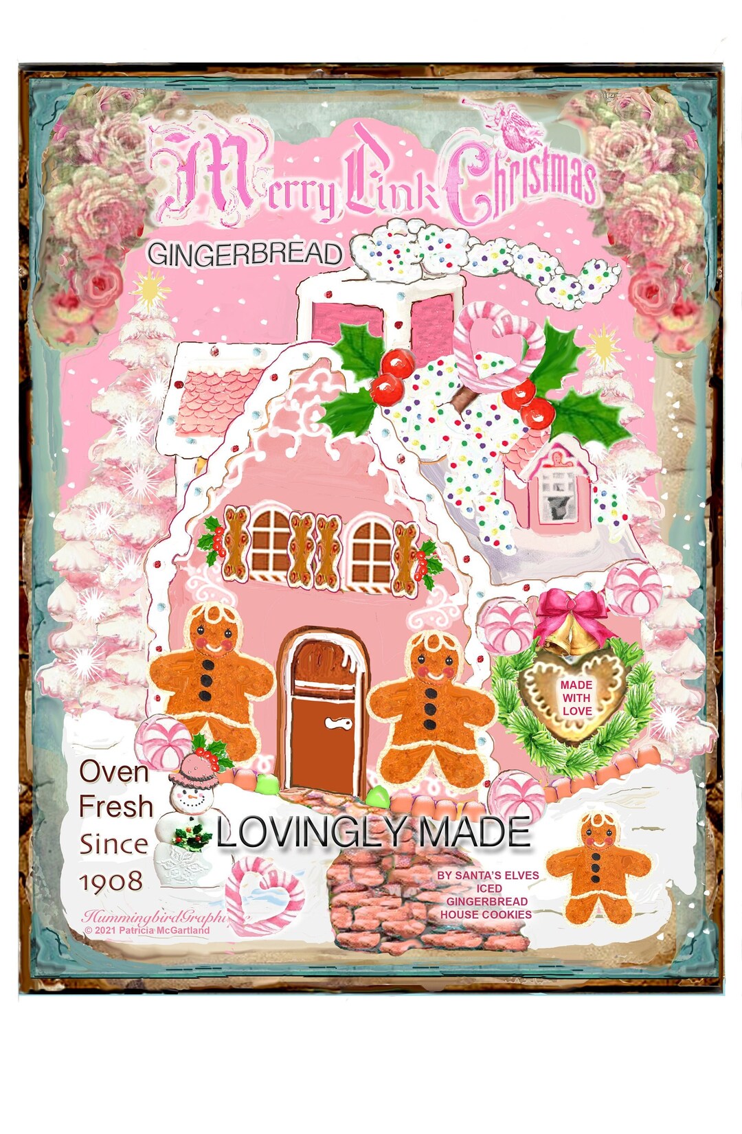 GINGERBREAD HOUSE SIGN Large Image Instant Digital Download Sublimation ...