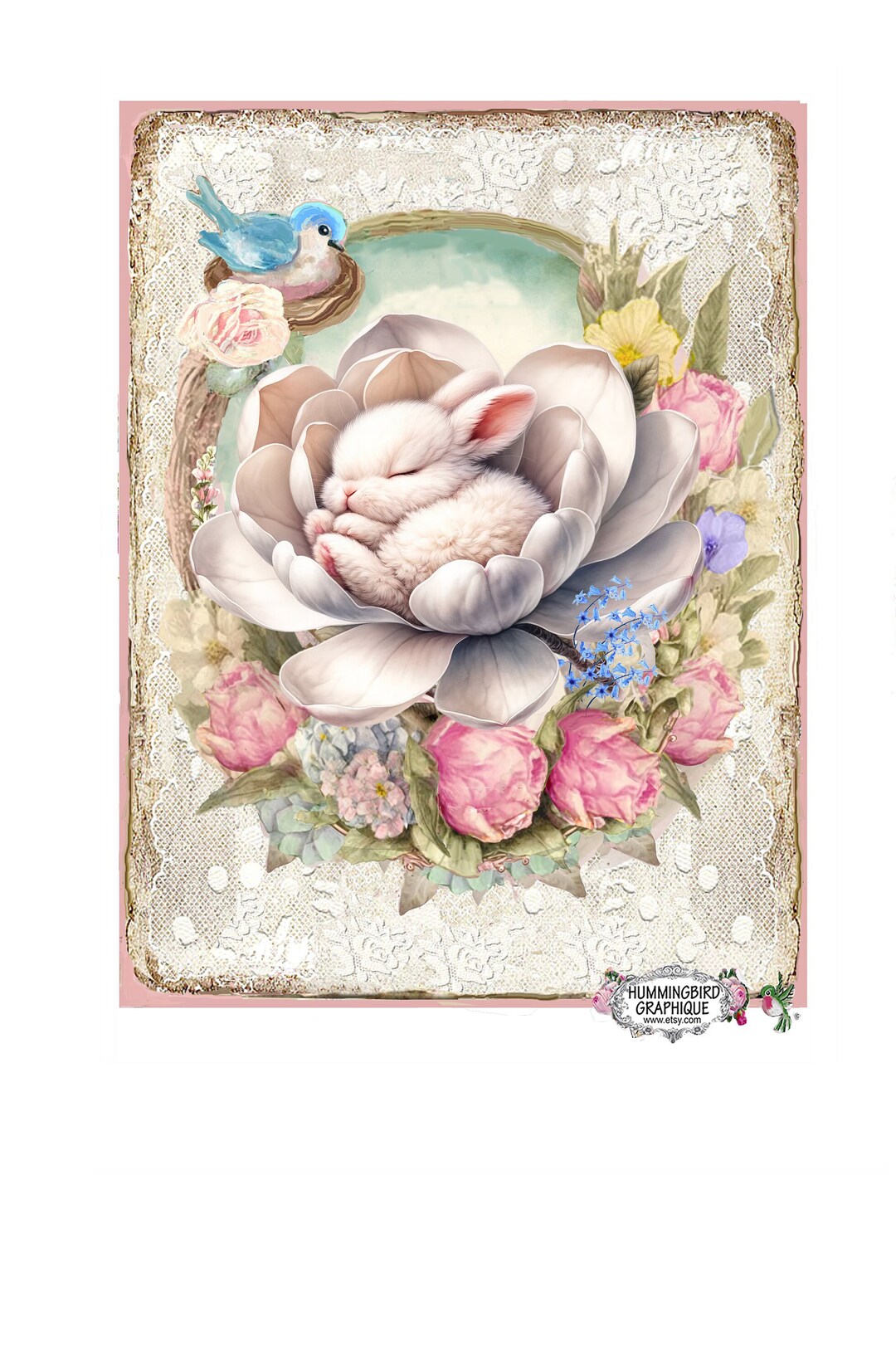 BABY EASTER BUNNY in Tulip Garden Sign Large Image Instant Download ...