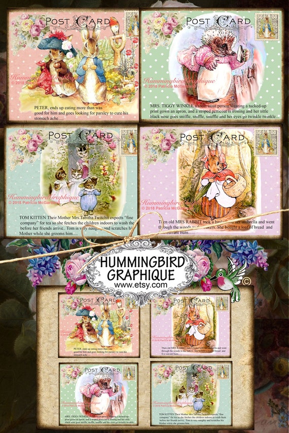 BEATRIX POTTER BUNNIES Digital Collage Shabby Bunnies Cards - Etsy