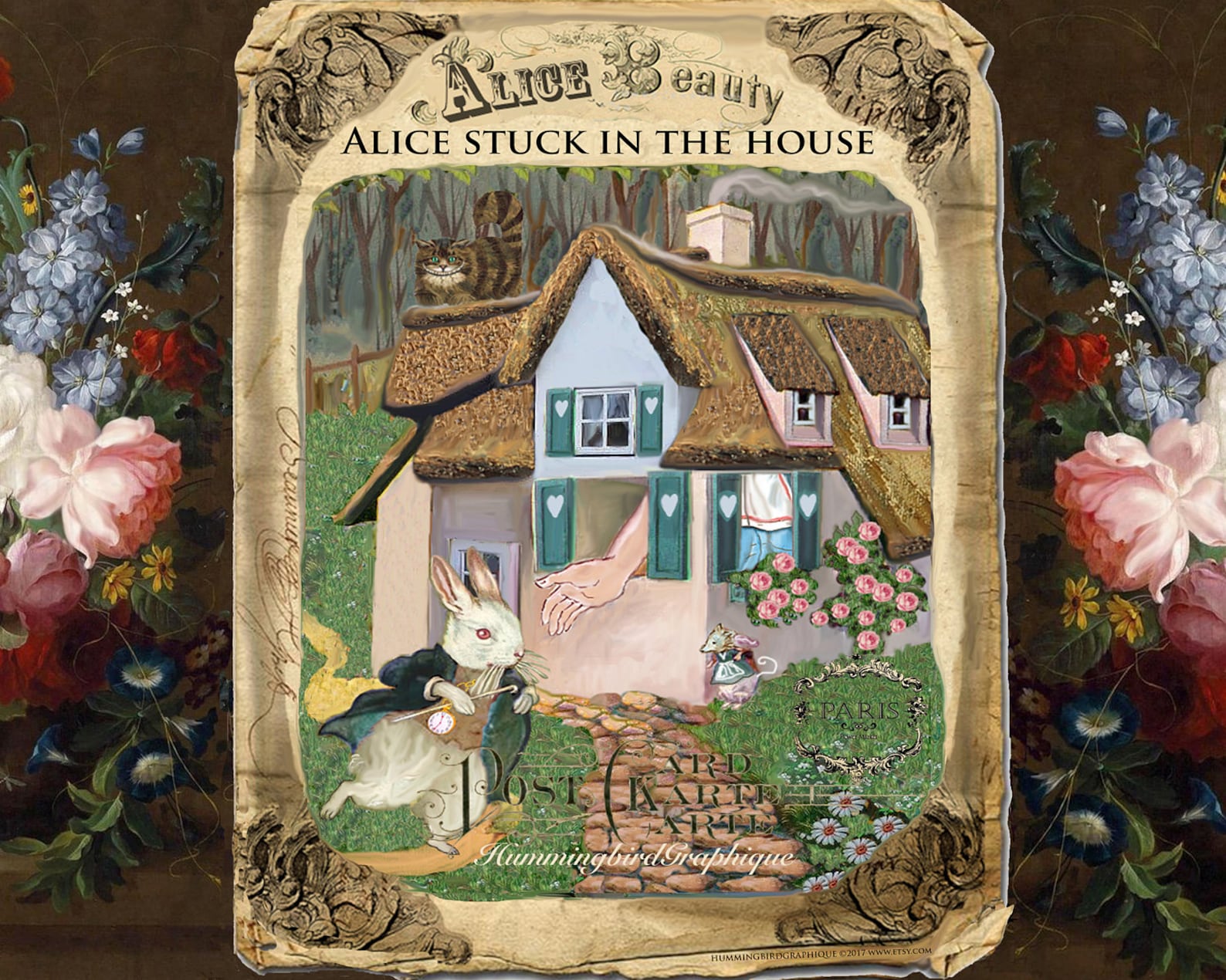 ALICE STUCK IN the House Alice in Wonderland Large Image | Etsy