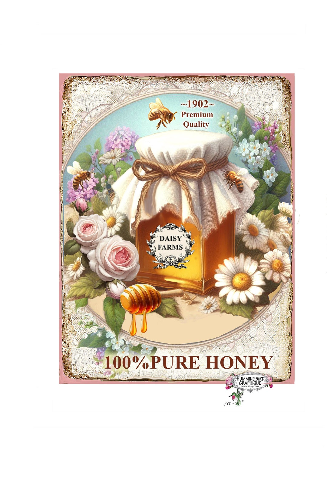 Honey DIY Sign Farmhouse Honey Jar Daisies Bees Honeycomb Fabric ...