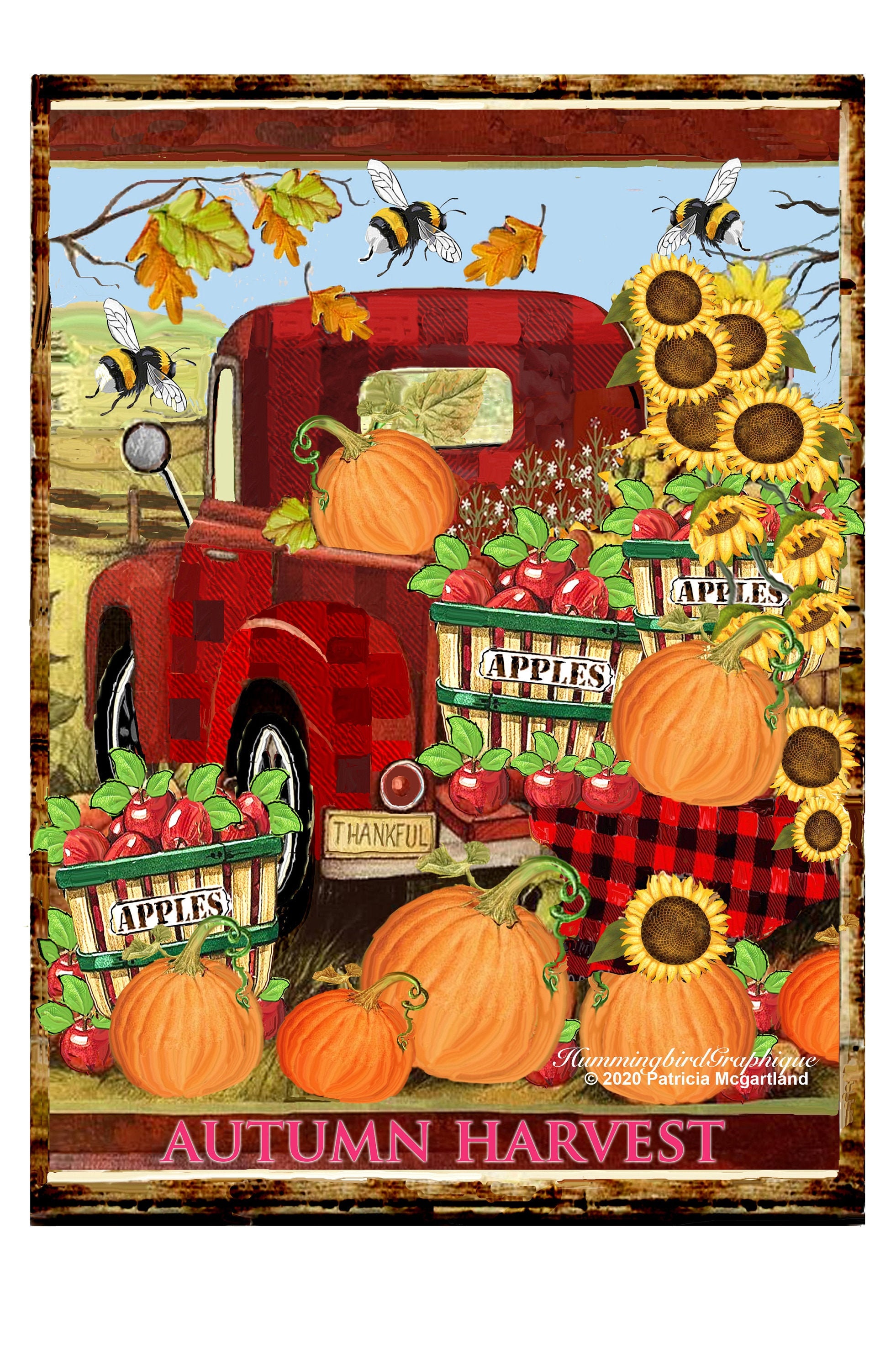 FARMHOUSE SUNFLOWER Pumpkin TRUCK Large Image Instant Digital | Etsy