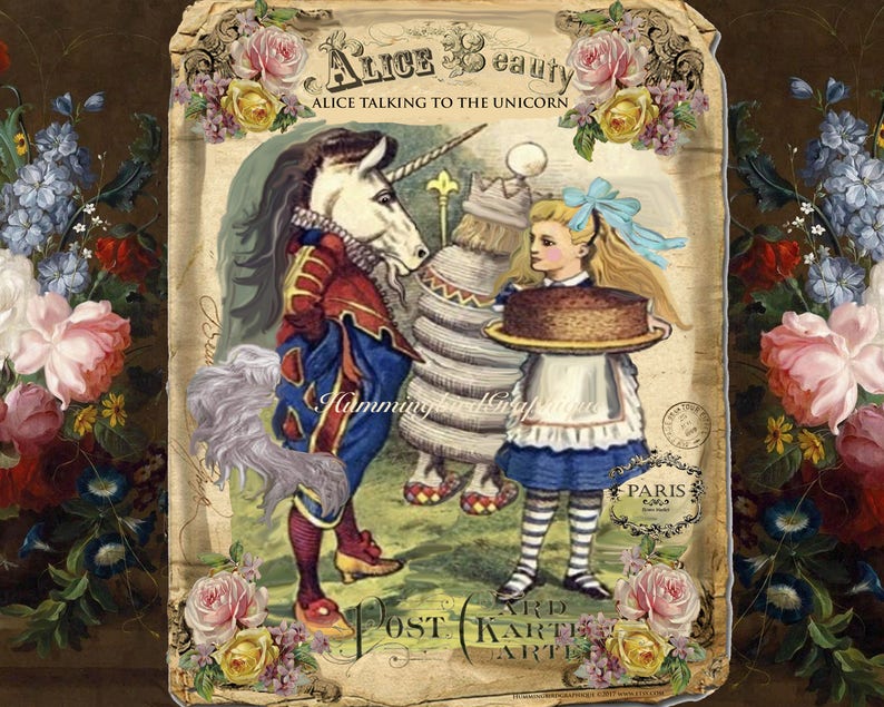 ALICE AND UNICORN Alice in Wonderland Large Image Printable - Etsy