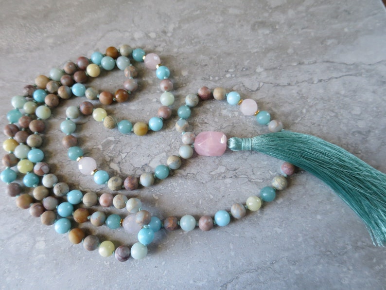 Love and Success Zen Style Mala Necklace, Matte Impression Jasper ...