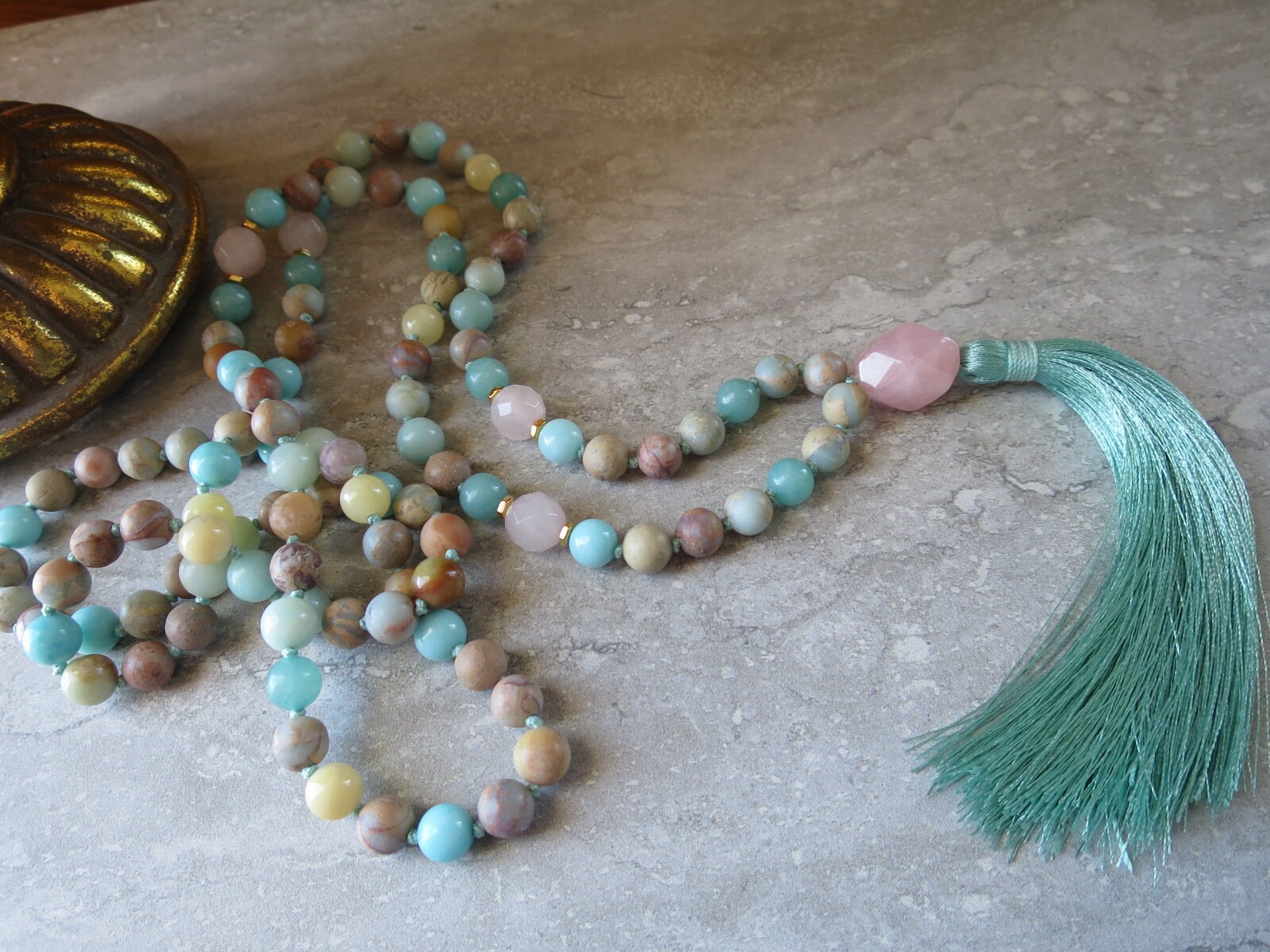 Love and Success Zen Style Mala Necklace, Matte Impression Jasper ...