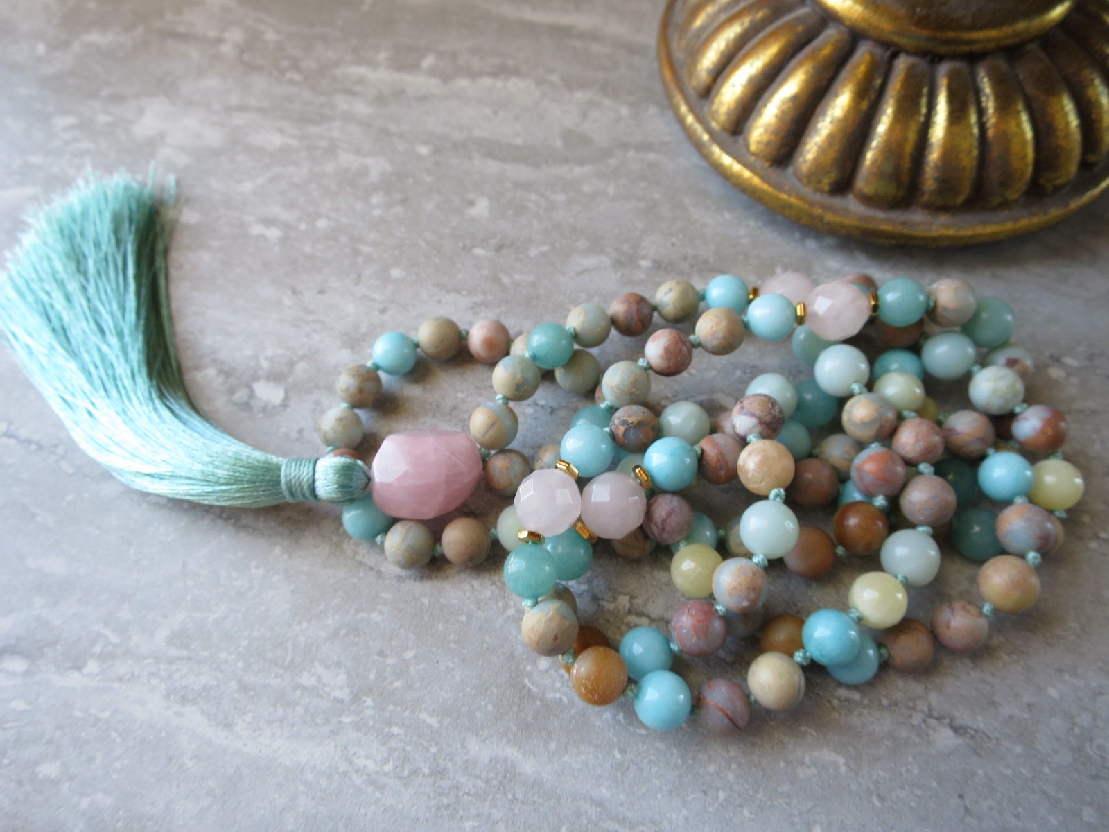 Love and Success Zen Style Mala Necklace, Matte Impression Jasper ...