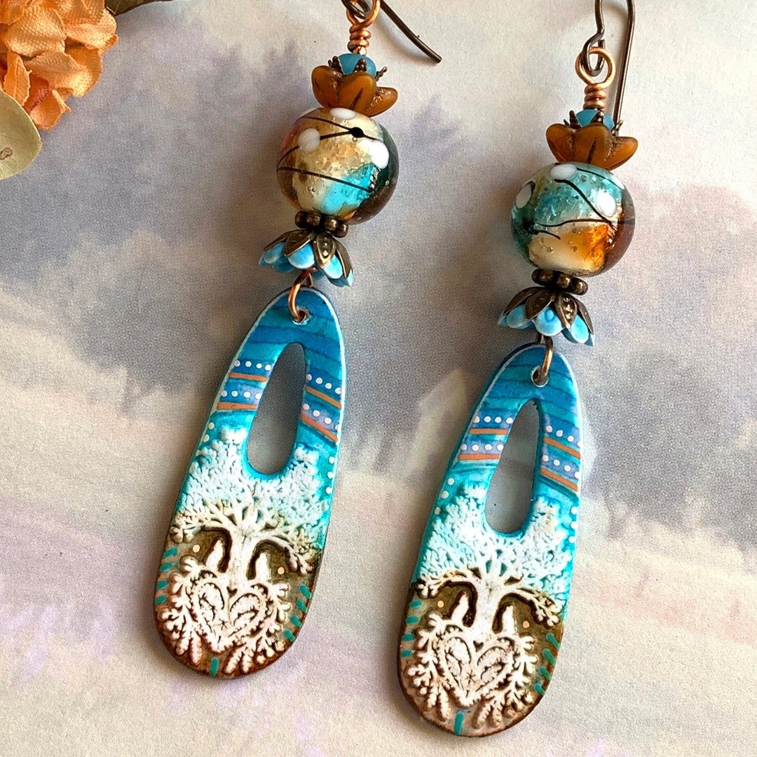 Long Earrings, Clay Components by Holly, Niobium Hooks, Very Light ...