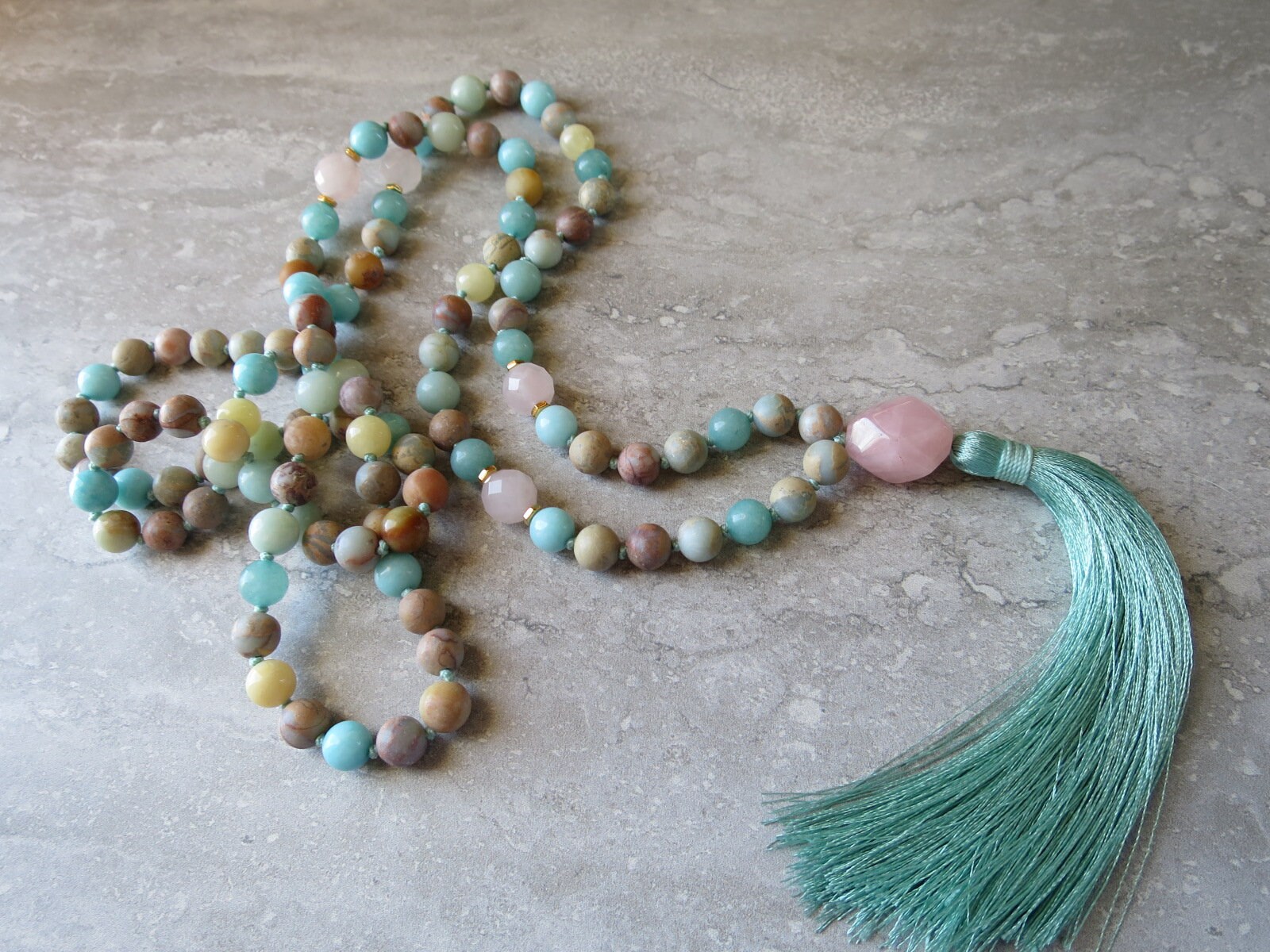 Love and Success Zen Style Mala Necklace, Matte Impression Jasper ...