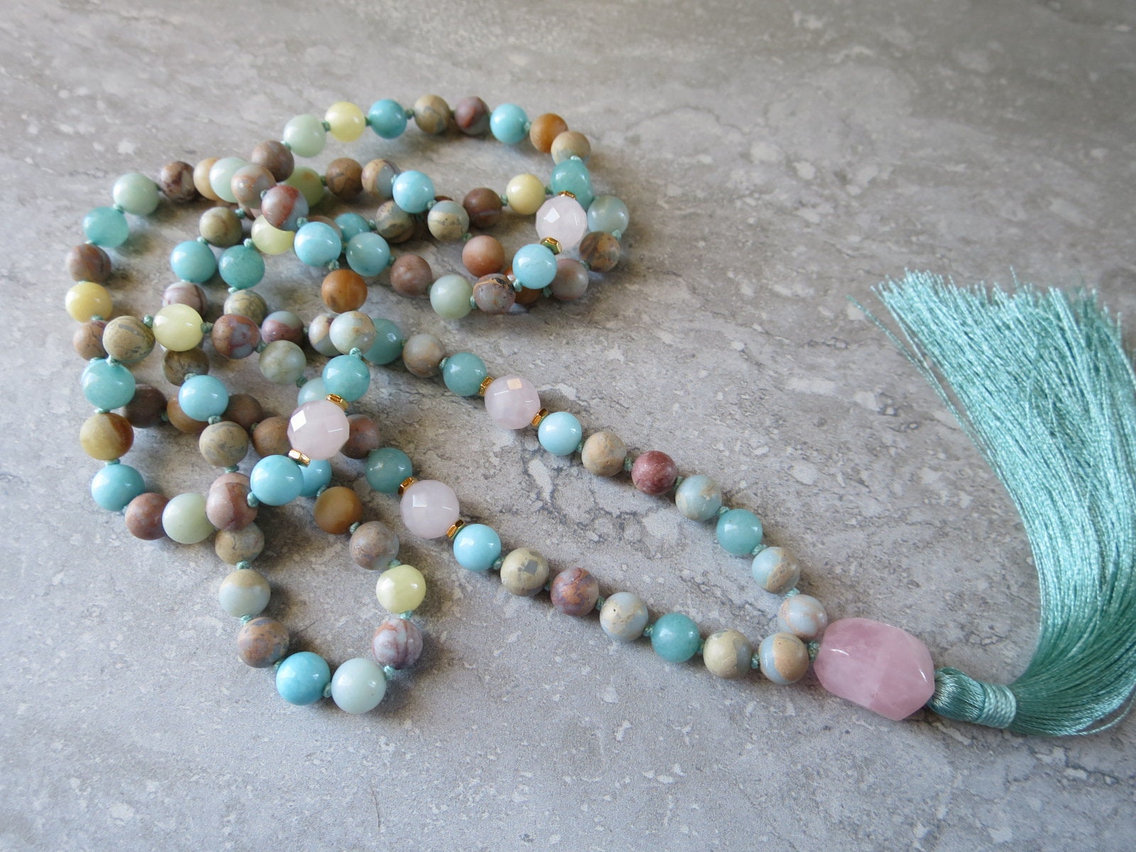 Love and Success Zen Style Mala Necklace, Matte Impression Jasper ...