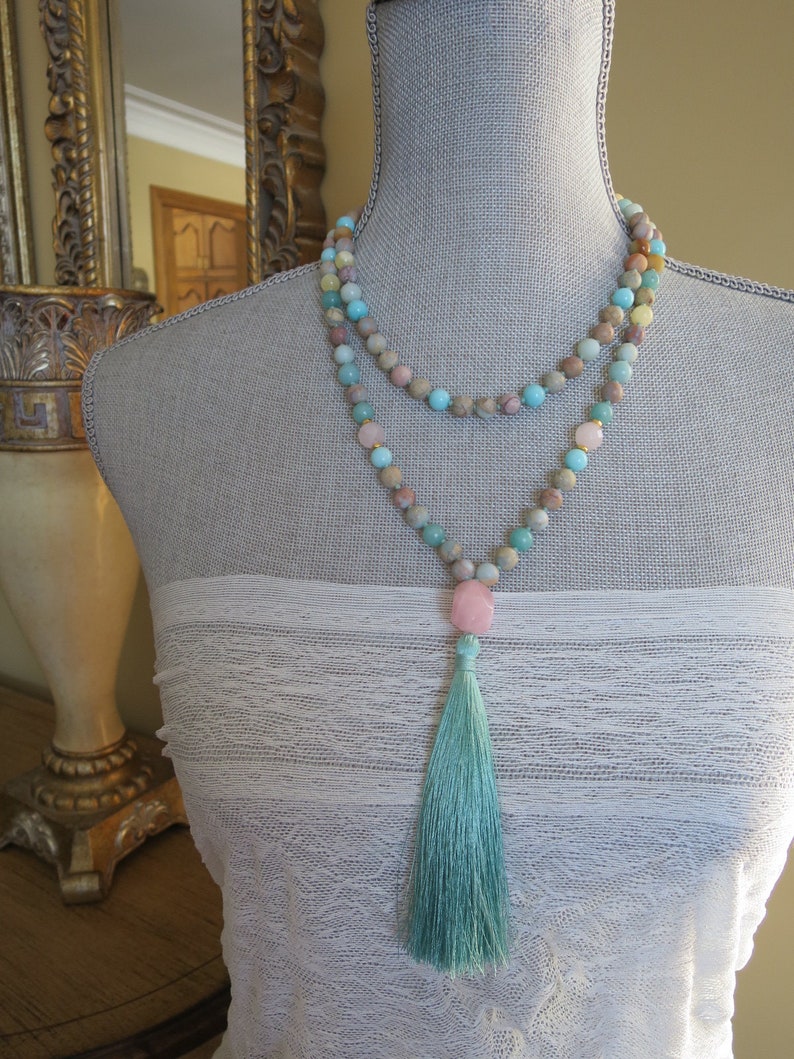 Love and Success Zen Style Mala Necklace, Matte Impression Jasper ...