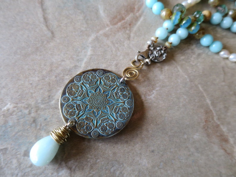 Artisan Bronze Sugar Skulls Necklace, Hand Antiqued, Bohemian Chic ...