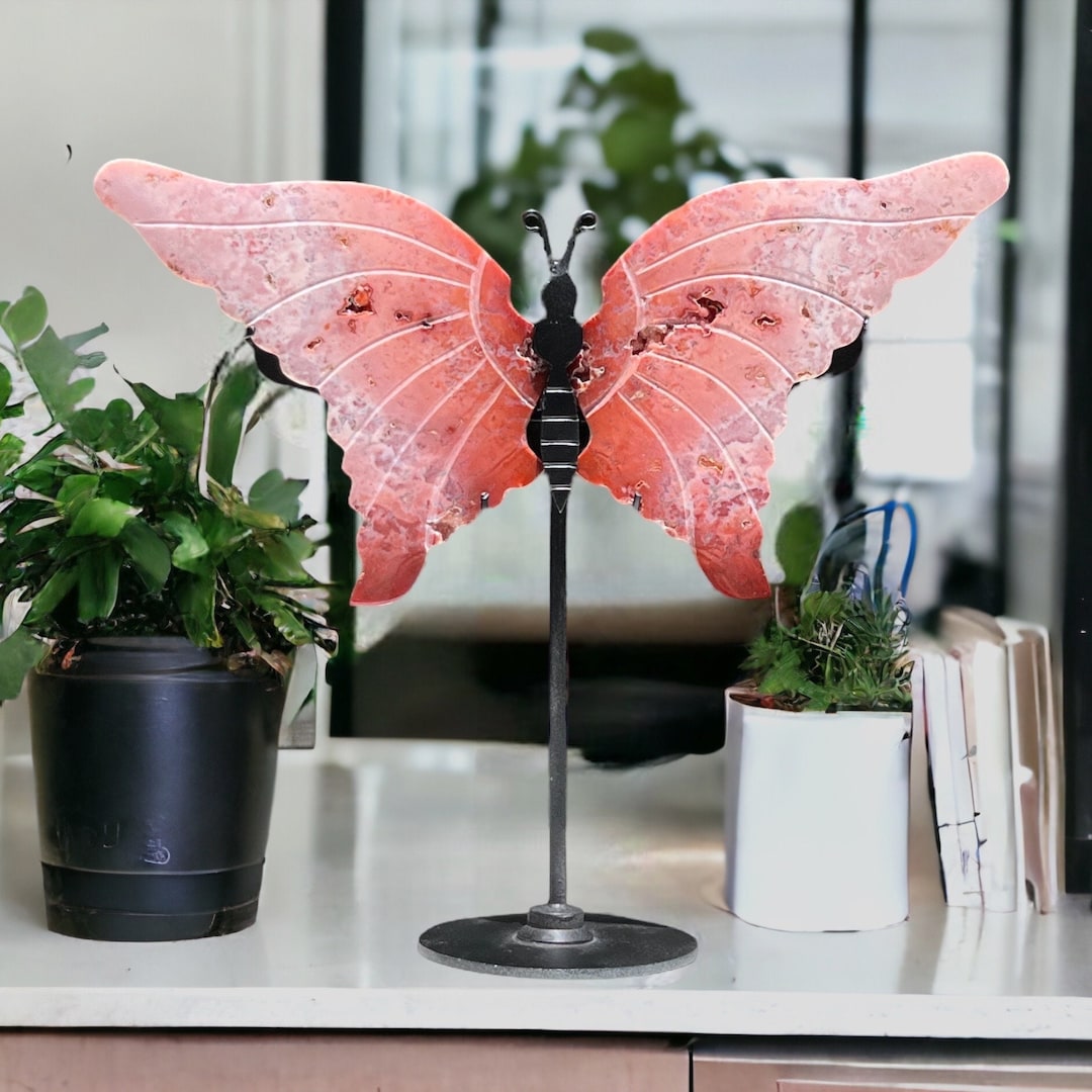 Pink Butterfly Crystal Wings Carnelian Agate Druzy Crystal Butterfly ...