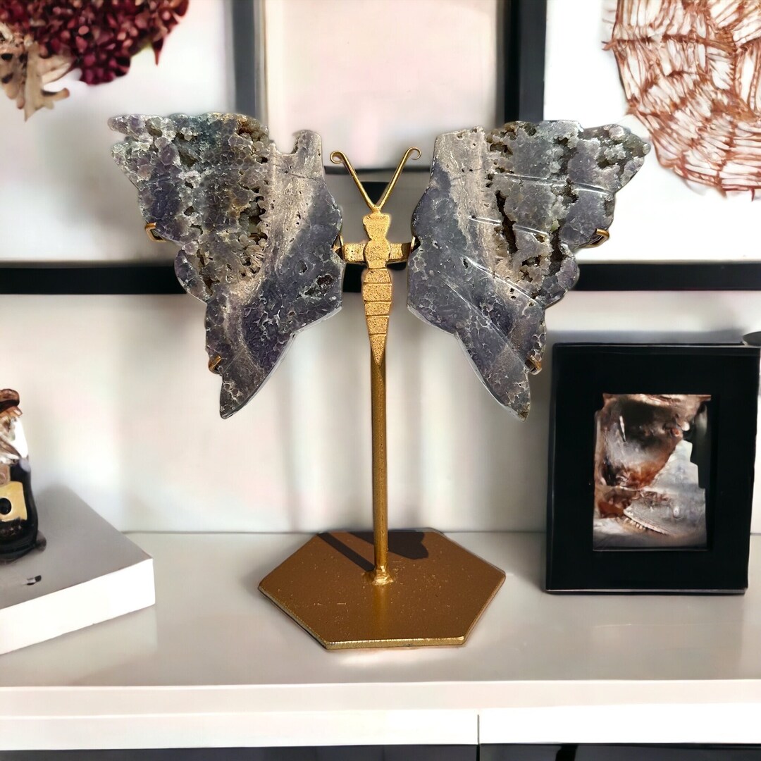 Purple Crystal Butterfly Wings Grape Agate Druzy Butterfly Carving ...