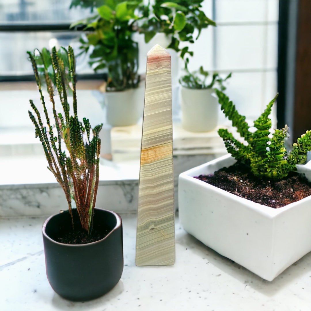 Green Crystal Tower Pink Banded Onyx Obelisk Calcite Pakistani Crystal ...