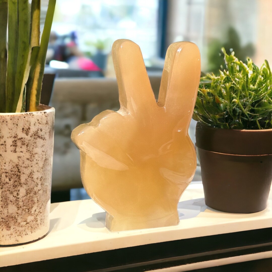 Honey Calcite Peace Sign Crystal Carving Peace Fingers Desk - Etsy