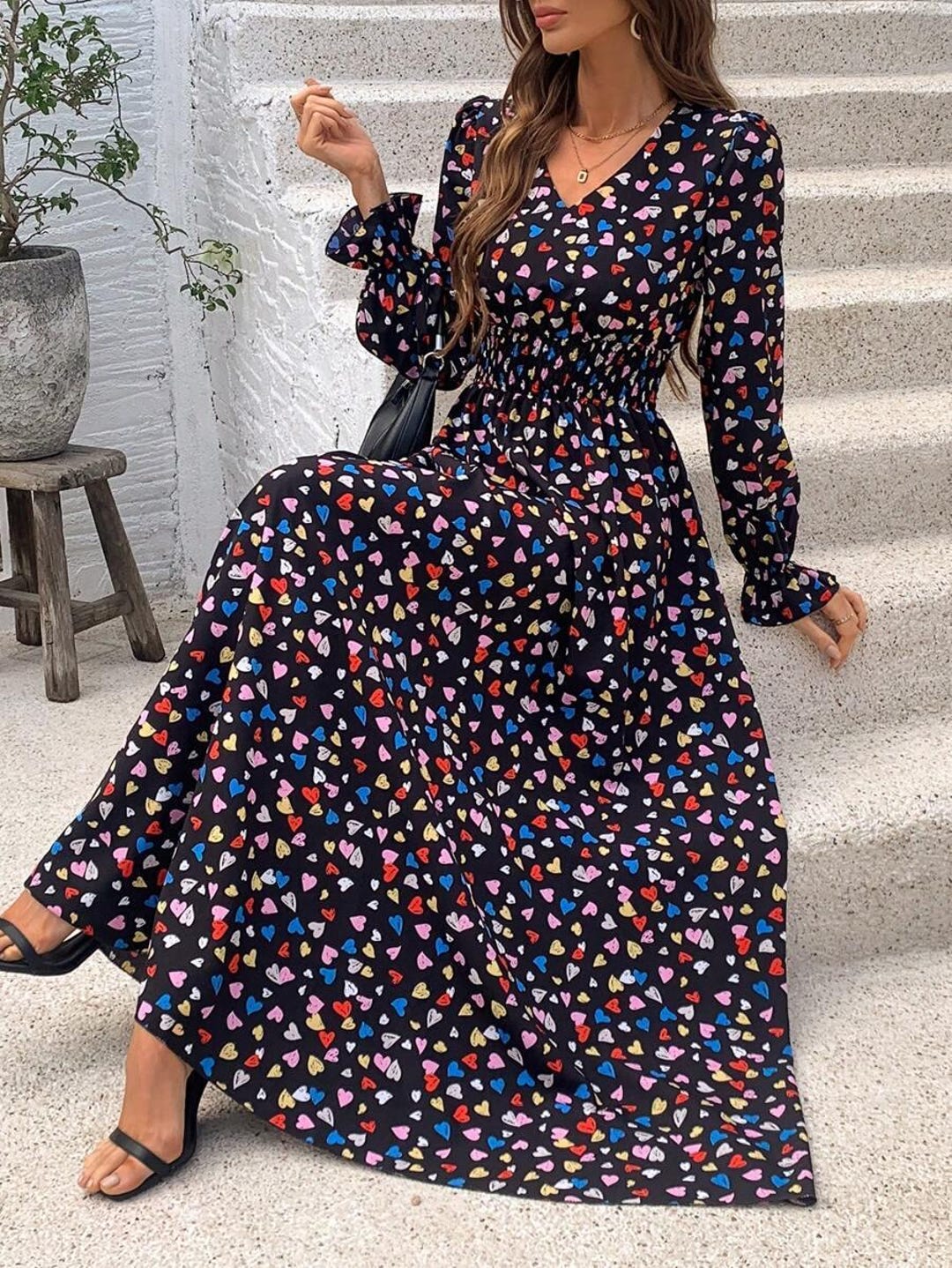 New Beautiful Model Heart Print Maxi Partywear Printed Maxi Designer ...