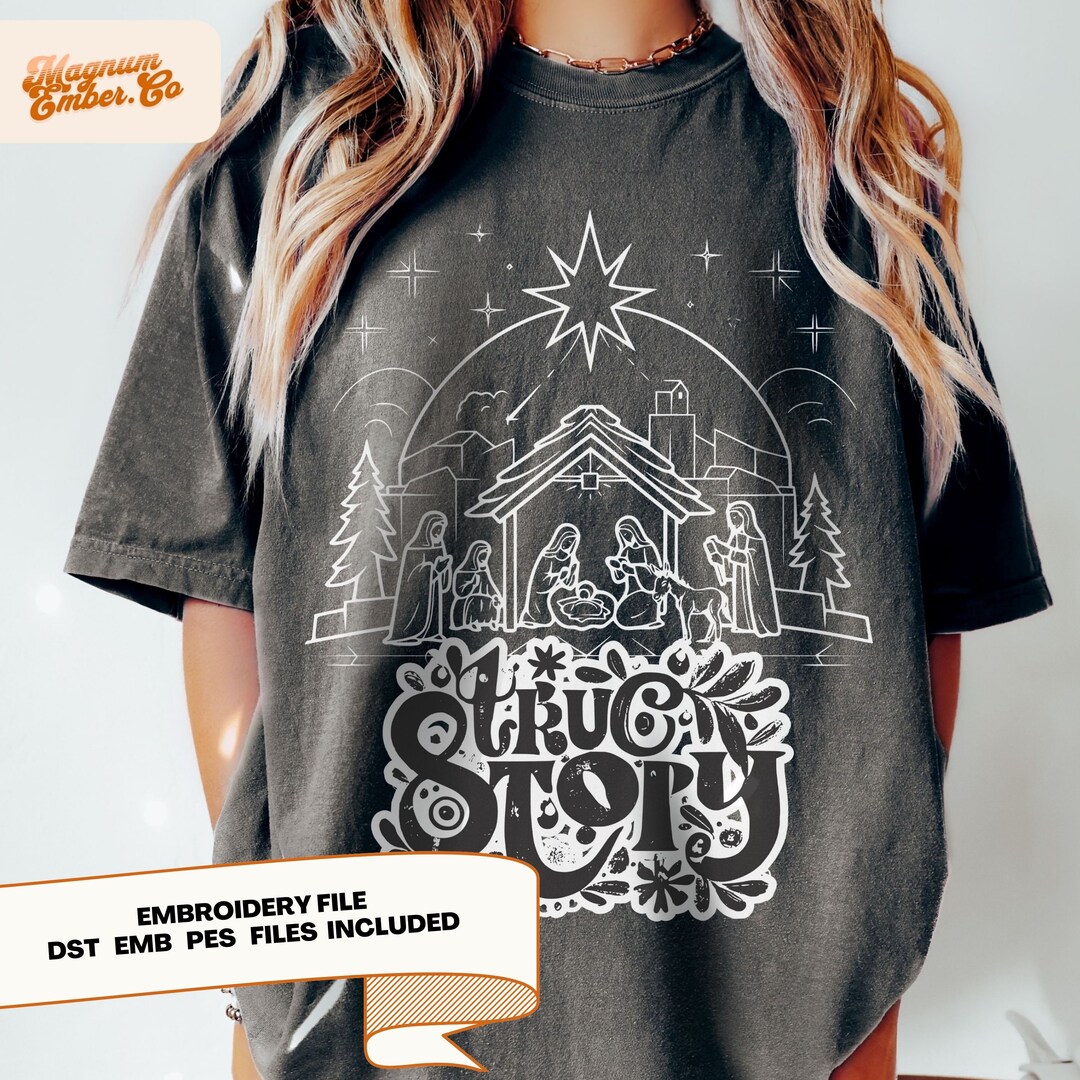 True Story Embroidery File, Nativity EMB DST PES Files Christmas Design ...