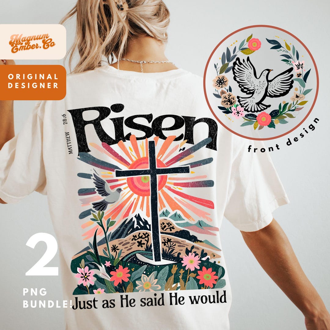 Christian Easter Graphics, RISEN PNG Duo, Floral Resurrection, Jesus ...