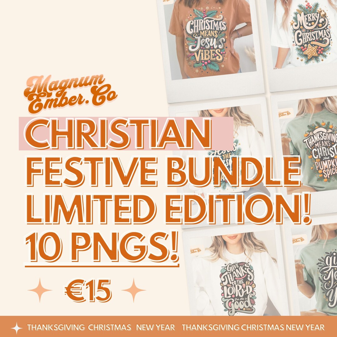 Retro Christian Festive PNG Bundle: Thanksgiving, Christmas, New Years ...