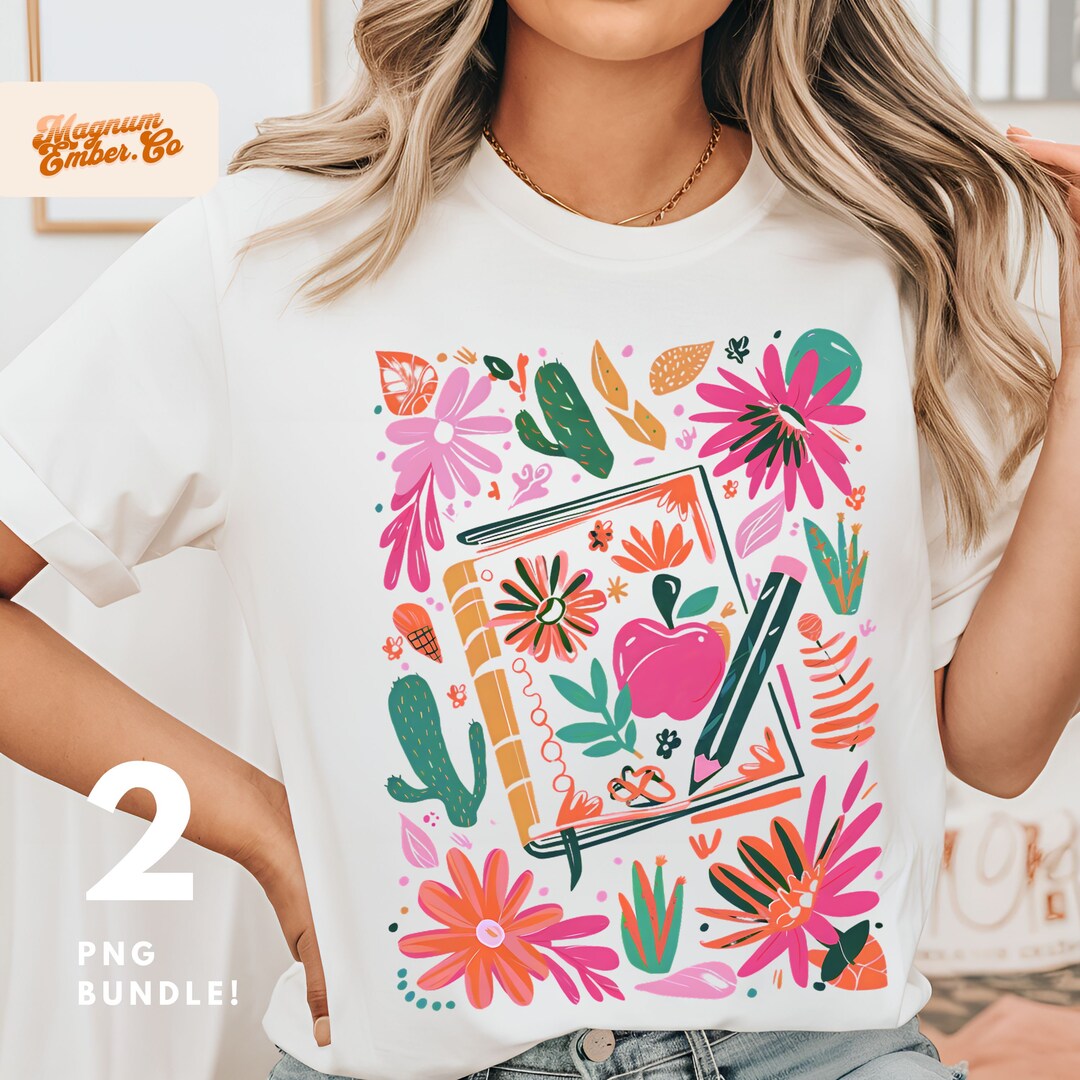 Teaching Back to School PNG DUO, Boho Teachers Png Bundle, Retro Flower ...