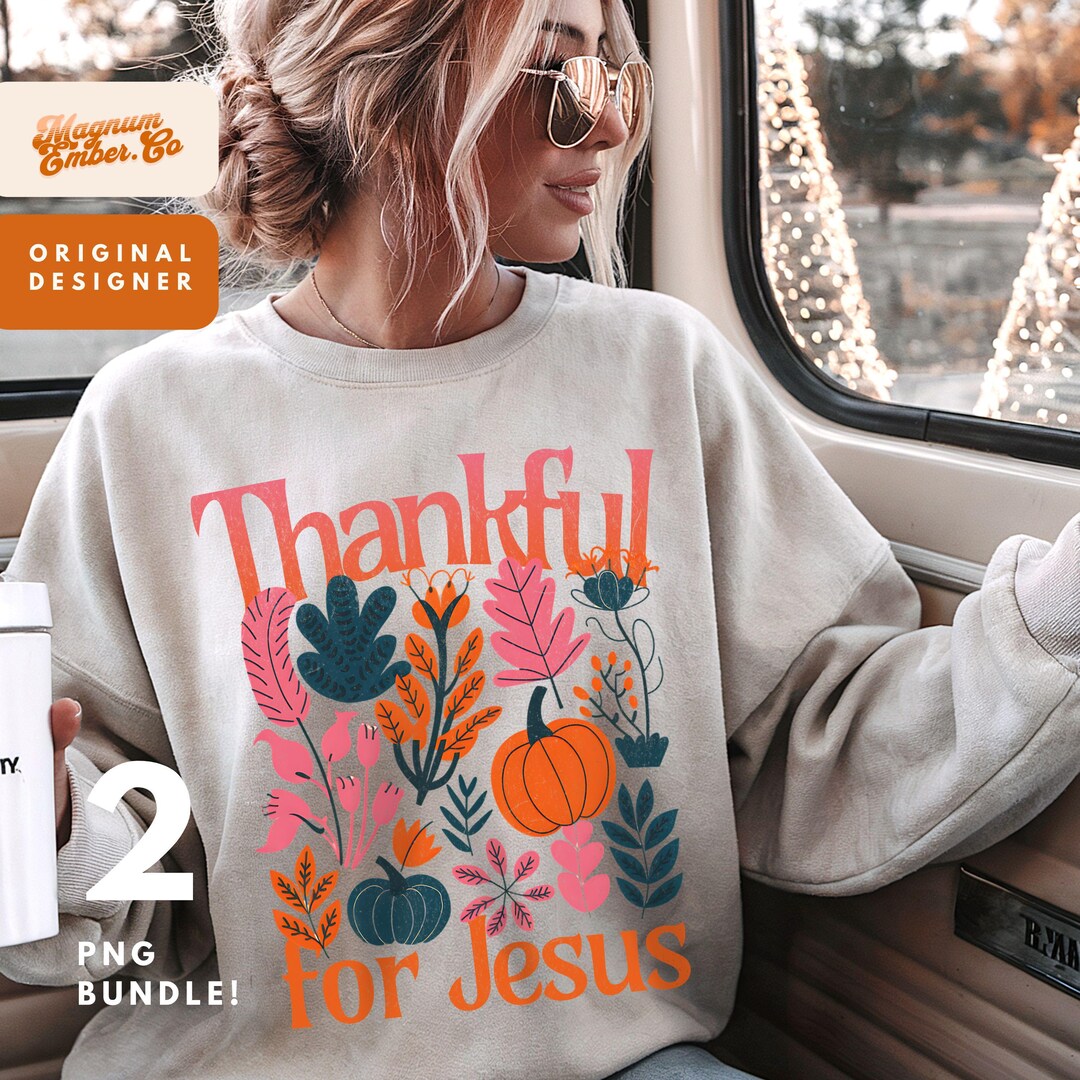 Thankful for Jesus PNG Duo, Vintage Thanksgiving Png, Bible Verse for ...