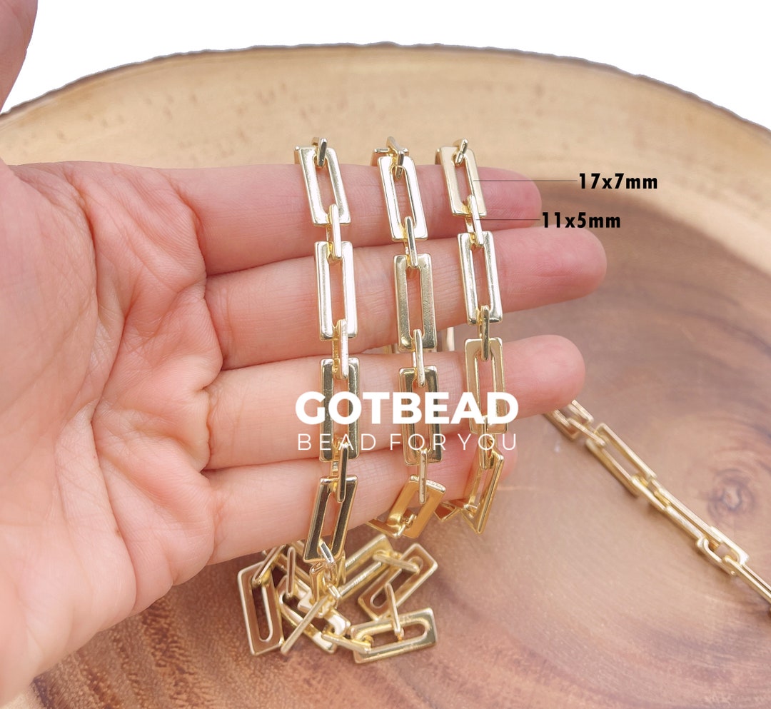Rectangular Flat Paper Clip Chain by Yard, Gold Filled Elongated Chain ...
