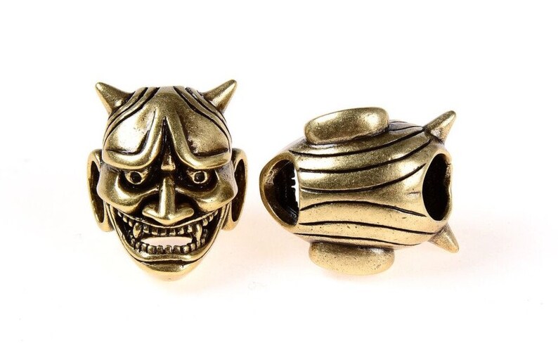 Samurai Charm Helmet Bead, Noh Mask Bead Charm, Devil Charm, Paracord ...