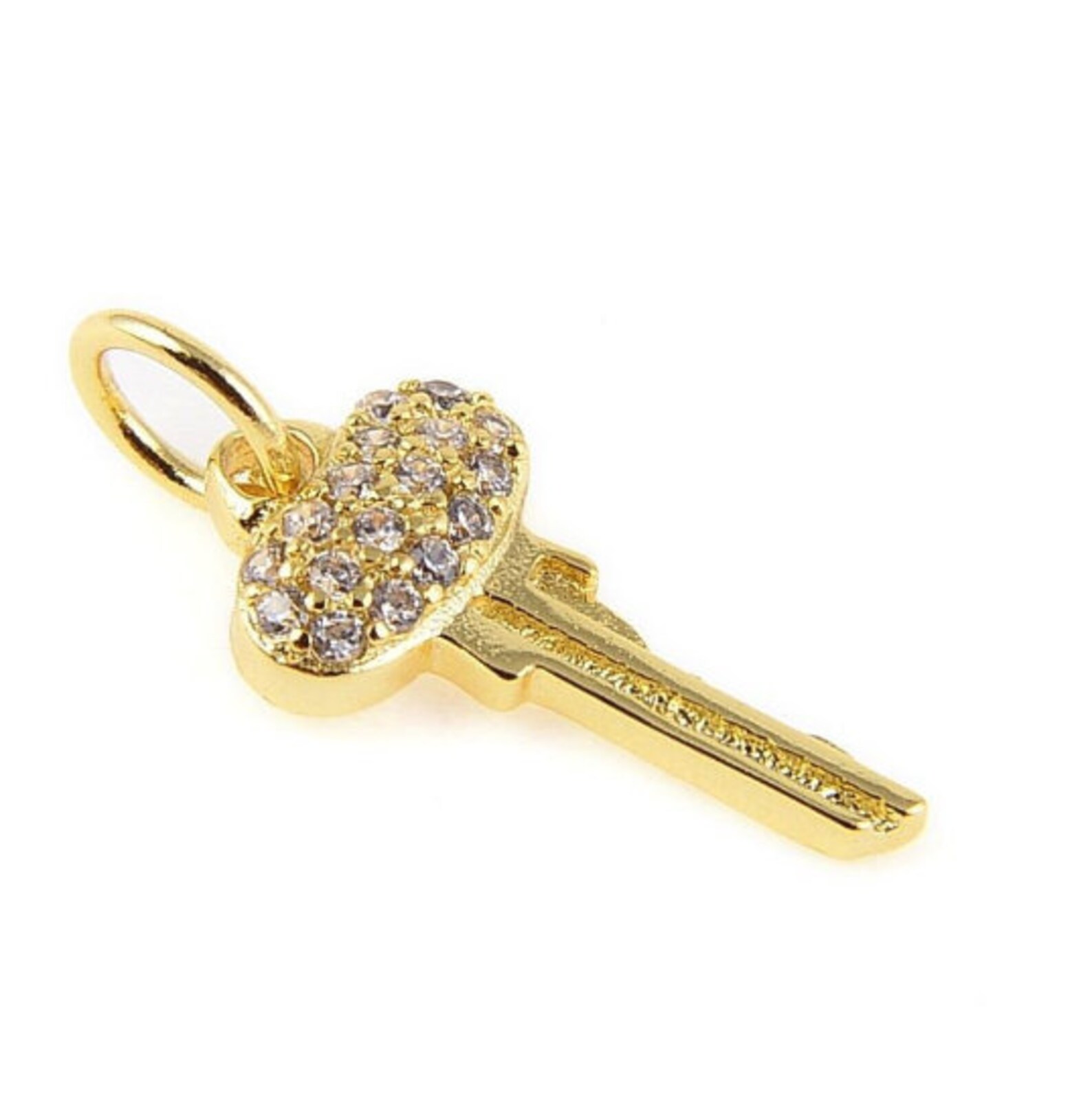 CZ Pave Gold Key Necklace Small Key Charm Pave Connector - Etsy