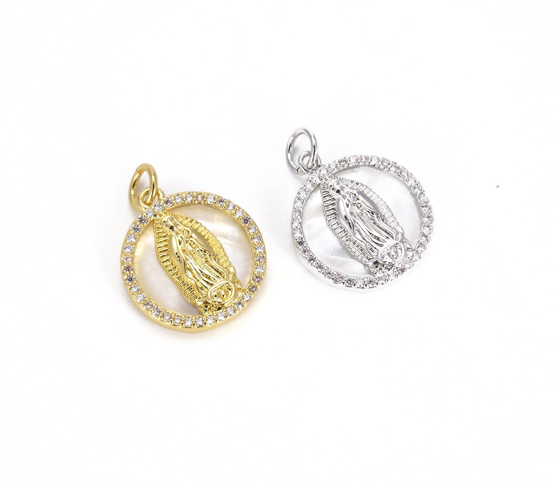 22K Gold Filled Small Virgin Mary Charm CZ Micro Pave on Shell, Our ...
