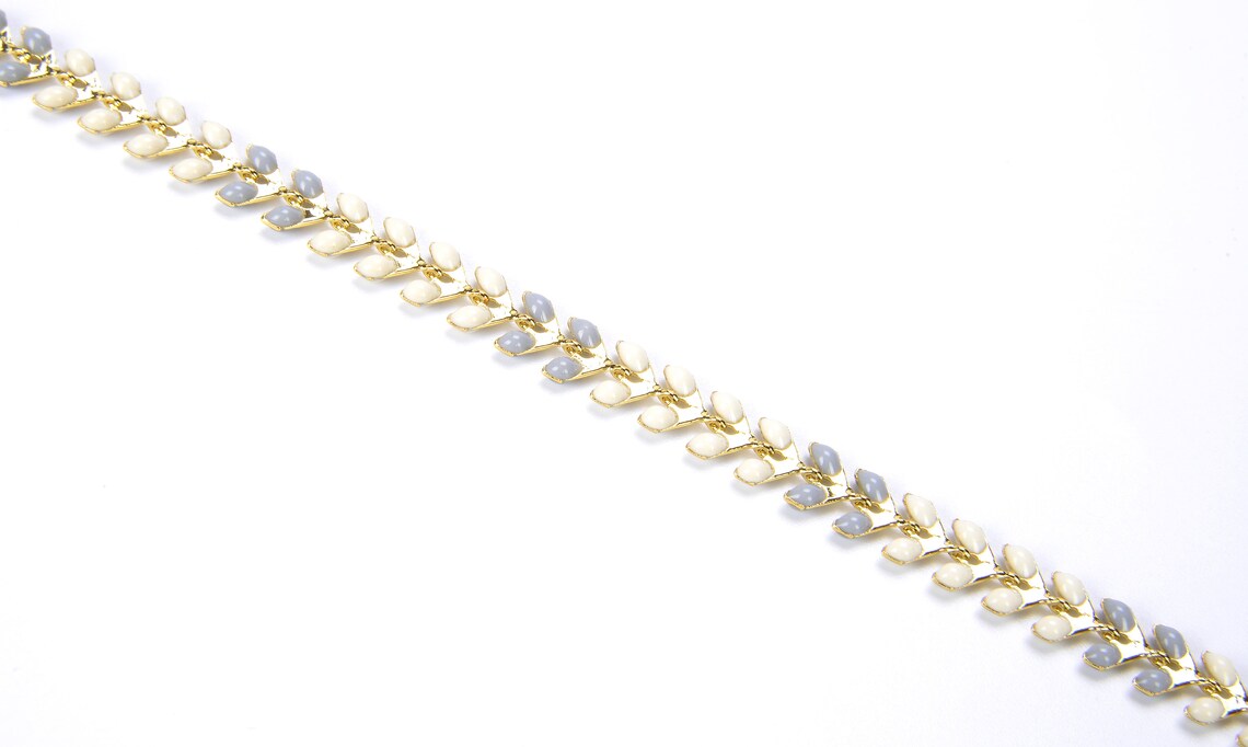 1/3 Feet Multi Color Leaf Shape Beaded Chain, 18K Gold Enamel Beaded ...