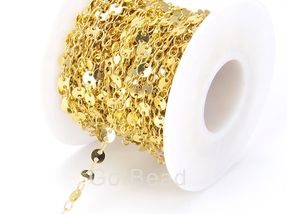 14K Gold Round Disc Beaded Chain Disc Shape Chain Beaded Bulk | Etsy