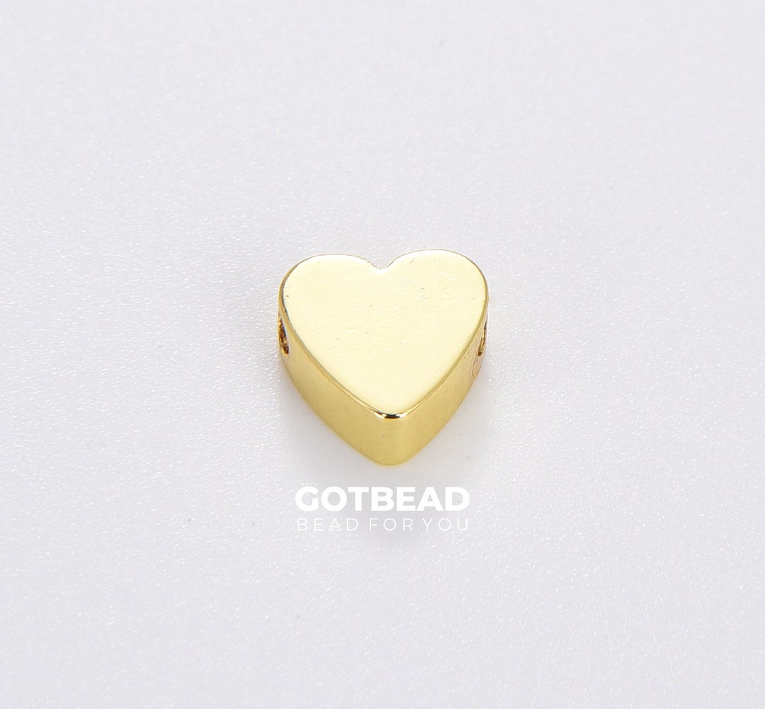 8mm Gold Heart Bead, 22k Gold Heart Bead, Shiny Heart Beads, Spacer ...