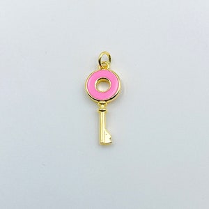 Enamel Colorful Round Ring on Key Shape Pendant, 18K Dainty Gold Filled ...