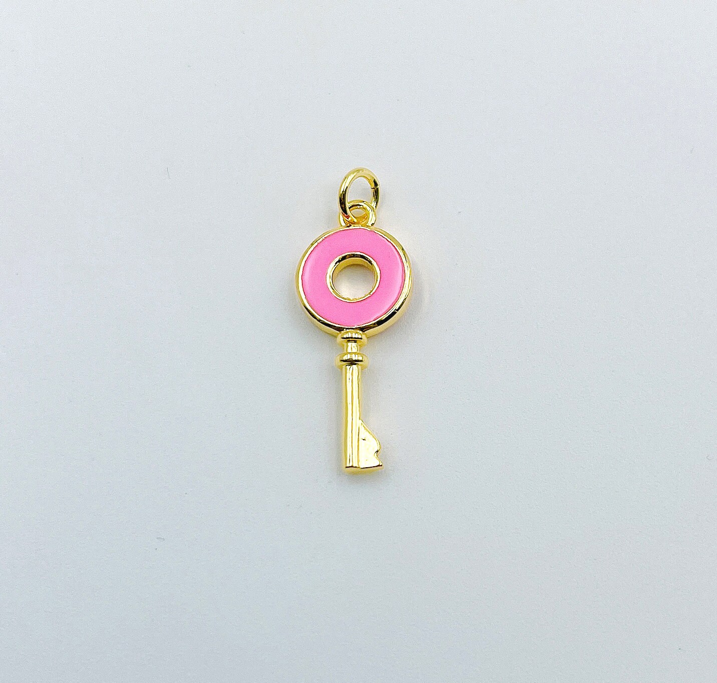 Enamel Colorful Round Ring on Key Shape Pendant 18K Dainty - Etsy