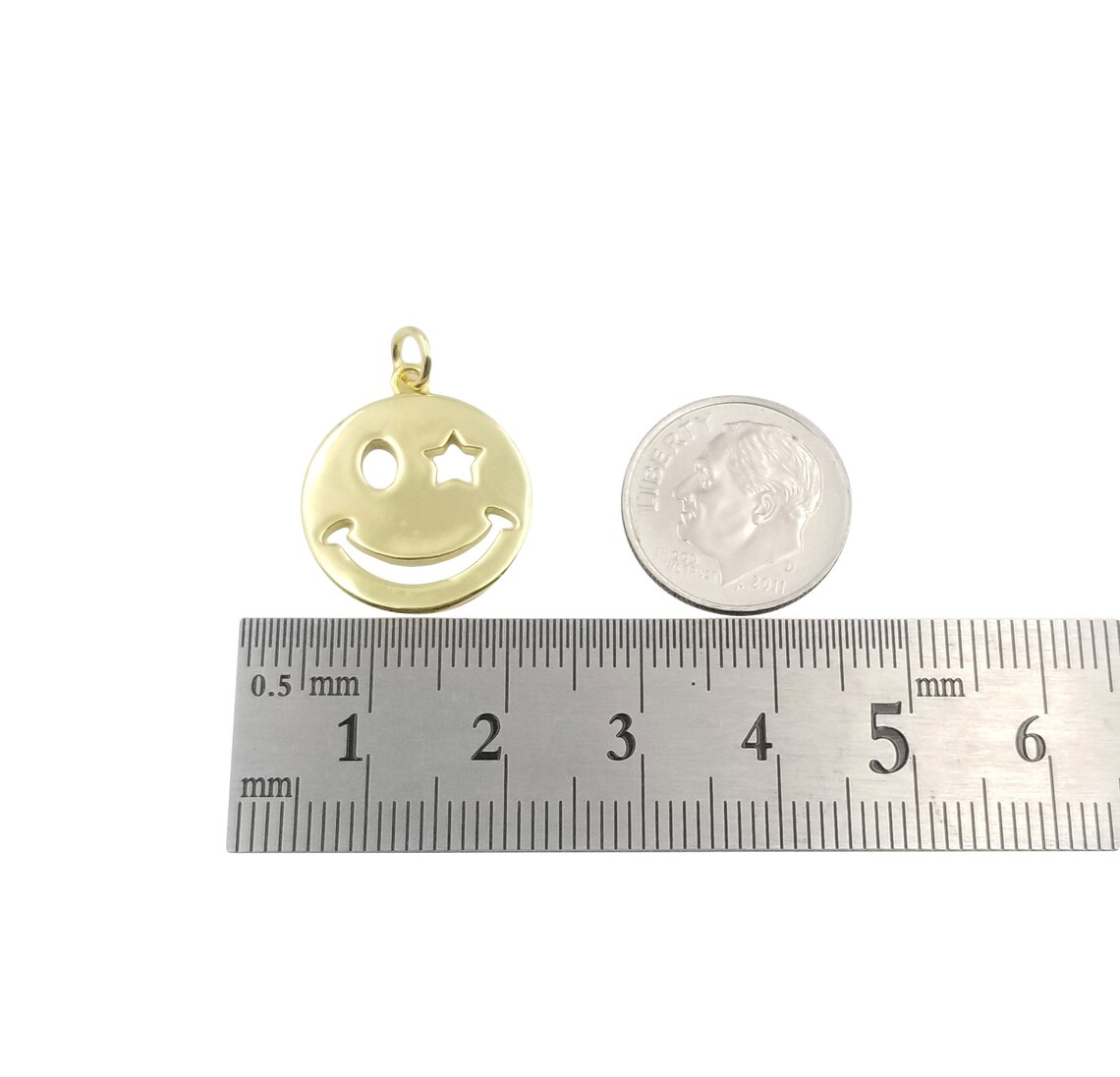 14K Gold Happy Face Charm Gold Emoji Charm Star Smile Charm - Etsy