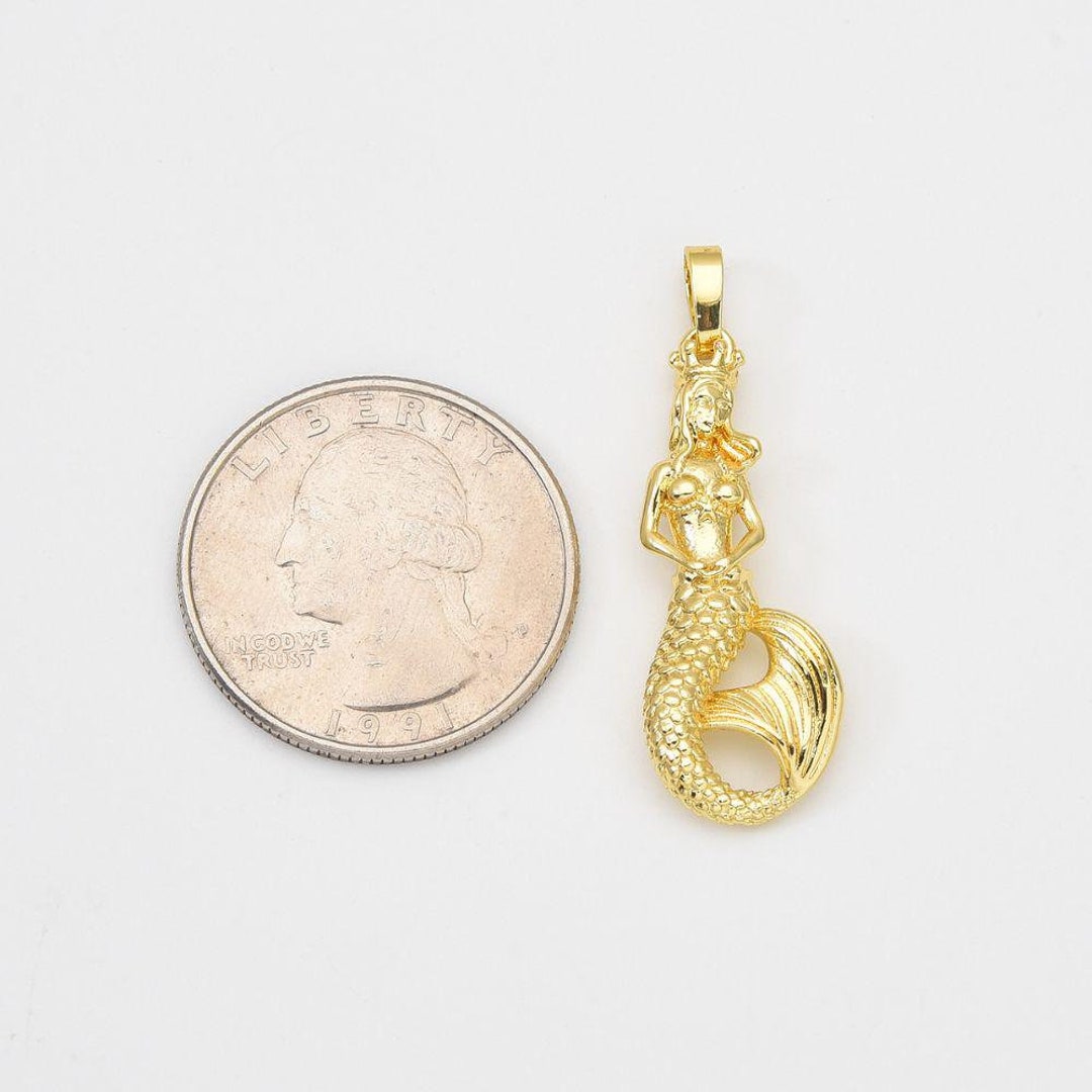 Gold Filled Ocean Sea Mermaid Textured Pendant Mermaid Charm Jewelry ...