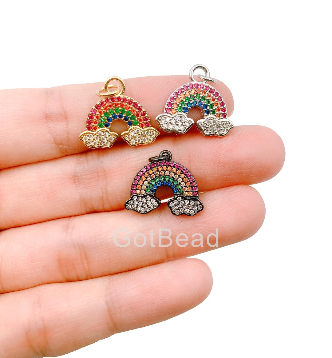 24K Gold Filled Multi CZ Rainbow Charm, Rainbow Necklace, Charm ...