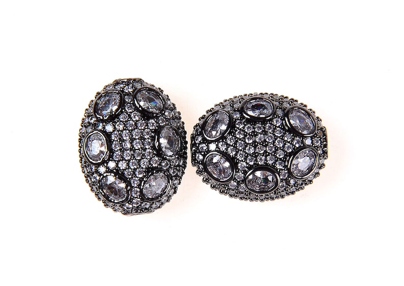 Oval Spacer Beads Flat Oval Pendant CZ Micro Pave Oval Bead | Etsy