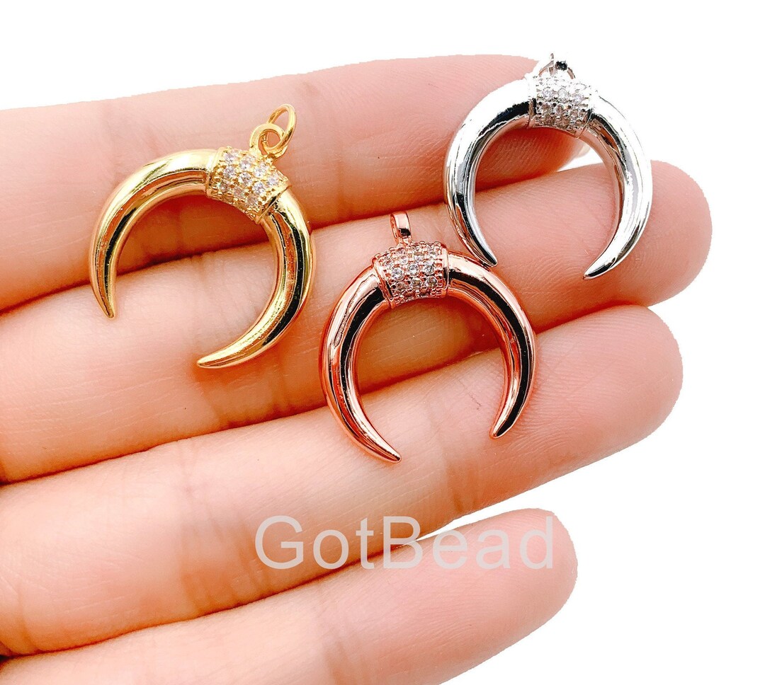 Dainty Crescent Moon Horn Charm 24k Gold Filled Upside Down Tusk Moon ...